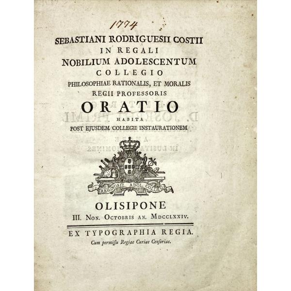 COSTII, Sebastiani Rodriguesii. - IN REGALI NOBILIUM ADOLESCENTUM Collegio Philosophiae ...