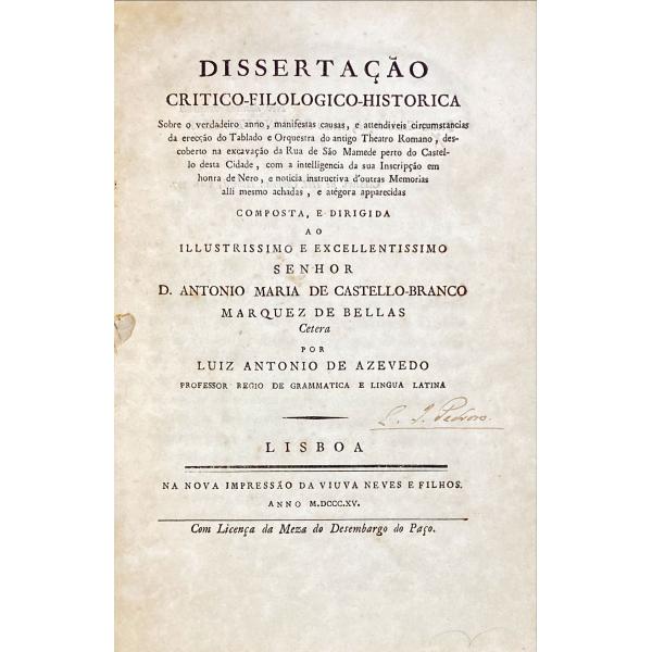 AZEVEDO, Luis António de. - DISSERTAÇÃO CRITICO-FOLOLOGICO-HISTORICA ...